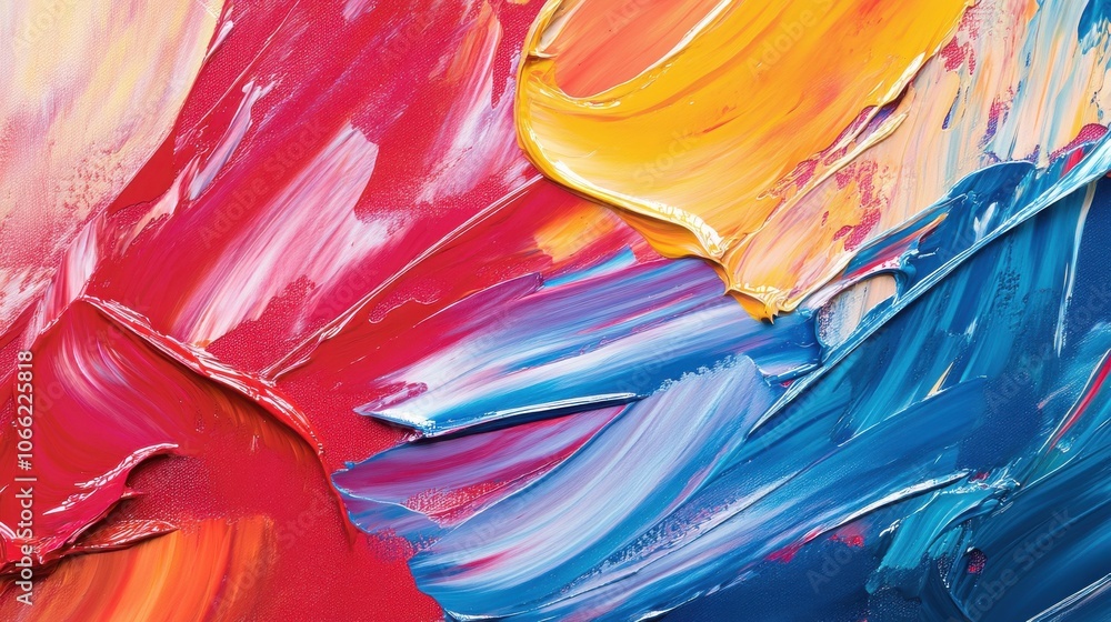 Swirls of blue, yellow, and red blend together artistically, creating a ...