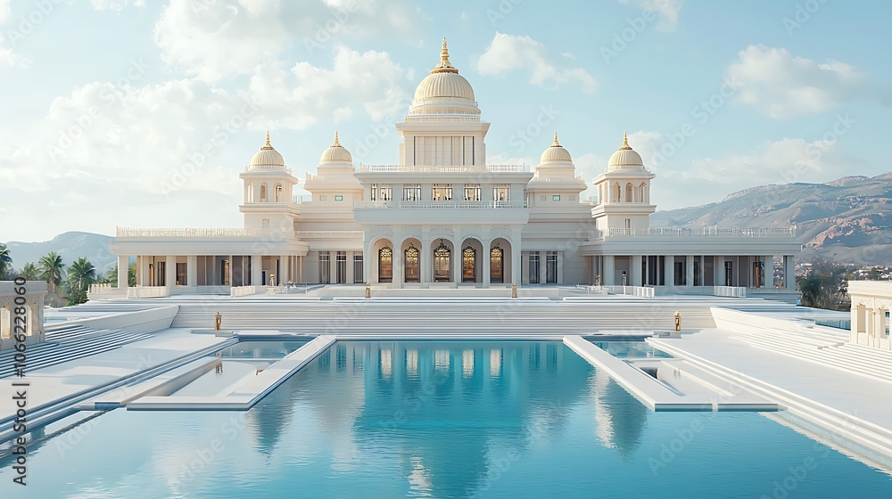 Explore majestic architecture of a grand palace surrounded by serene ...