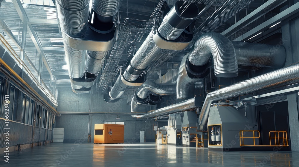 Industrial ventilation installation, featuring climate-controlled ducts ...