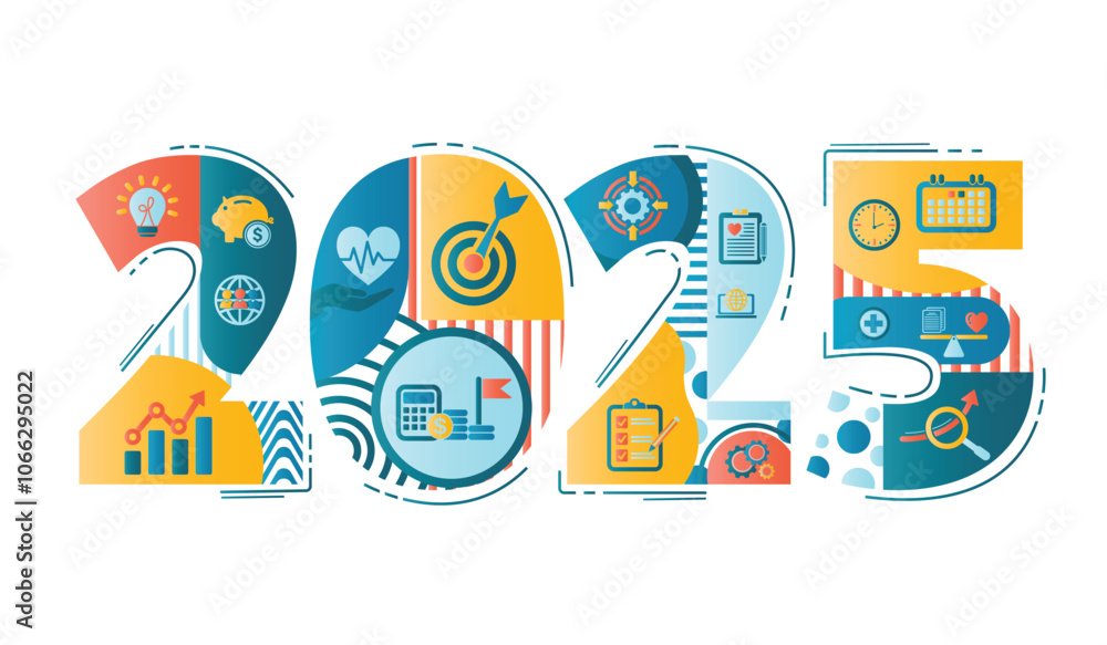 2025 new year goal plan action with target icons, Business , financial ...
