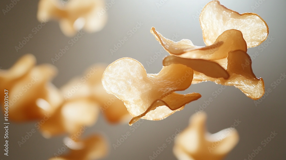 Thin potato chips with a light, crunchy, airy, and crisp texture Stock ...