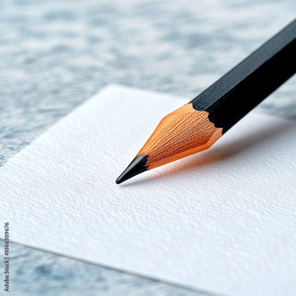 Close-Up of a Solitary Pencil Poised Above a Blank Sheet of Paper Ready ...
