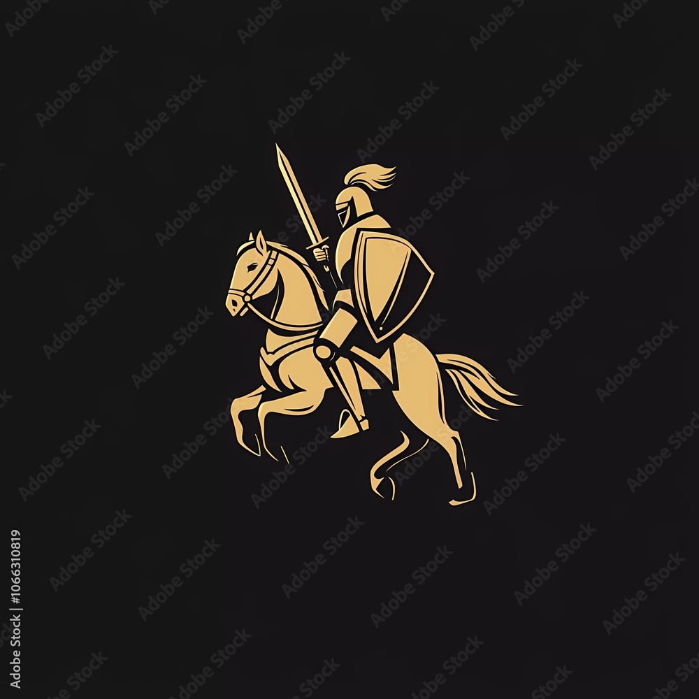 Knight logo emblem on horseback. Horseman with sword and shield icon ...