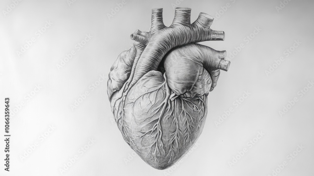 Pencil drawing of a human heart depicted in two point perspective Stock ...