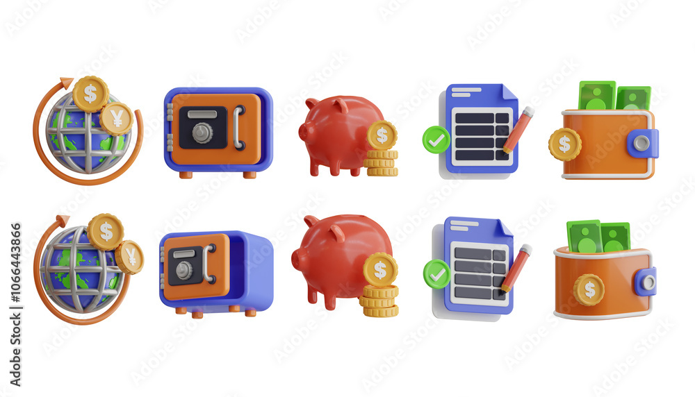 Finance and Savings Icons for Global Economy and Personal Budgeting. 3D ...