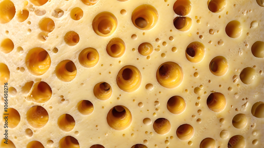 Detailed close-up image of Swiss cheese highlighting its iconic holes ...