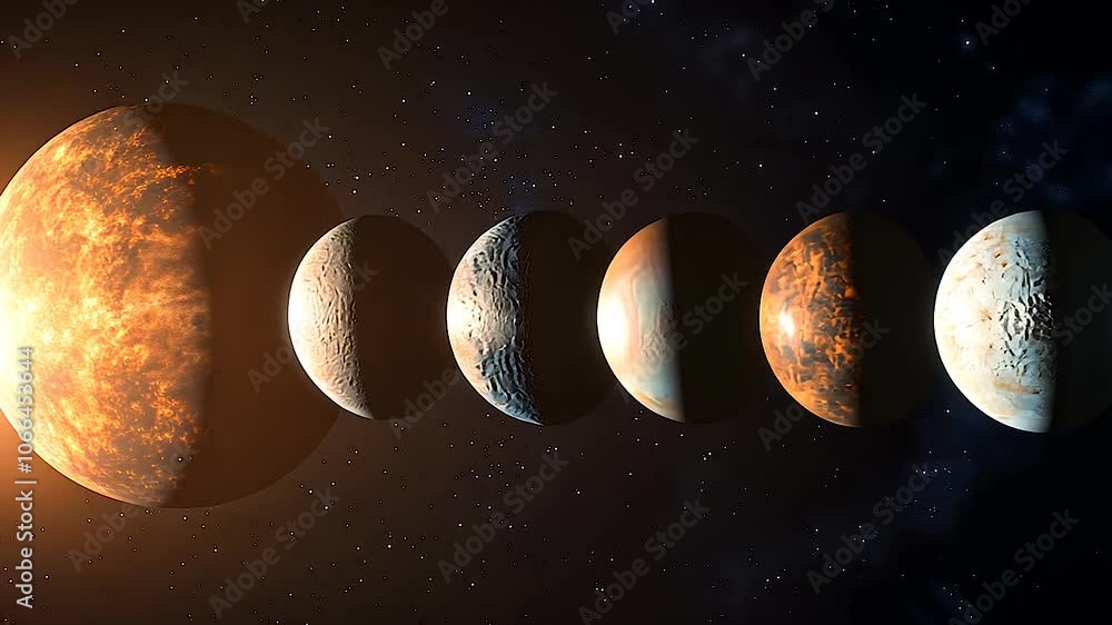 Realistic planetary lineup in the vast cosmos, depicting solar system ...