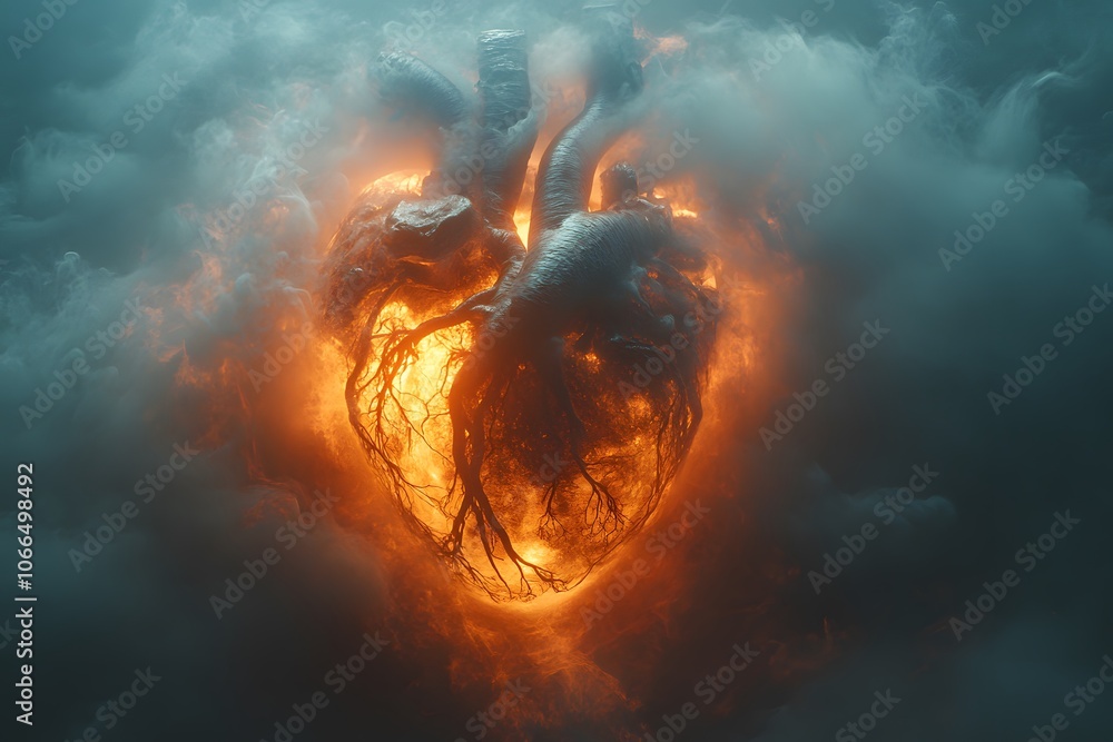 Heart Enveloped by Smoke, Veins Turned Black from Nicotine Stock ...