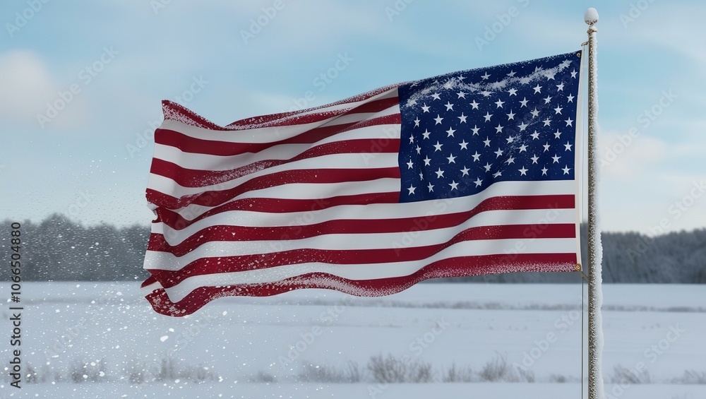 American Flag in the Snow | Wintery American Flag | Snowy American Flag ...