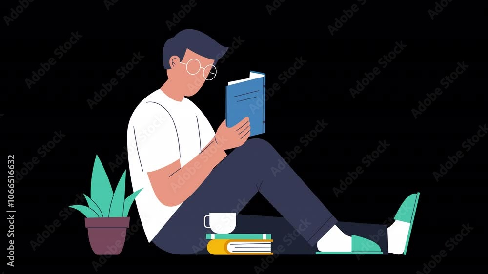 2D Character Reading Book Animation 4K On Alpha Stock Video | Adobe Stock