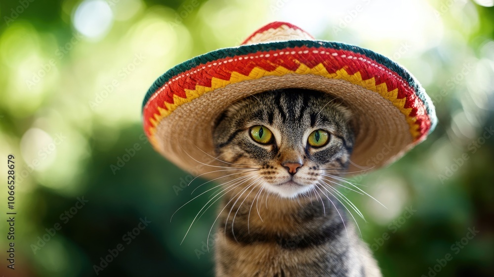 Mexican cat wearing a traditional sombrero hat adds a playful touch to ...