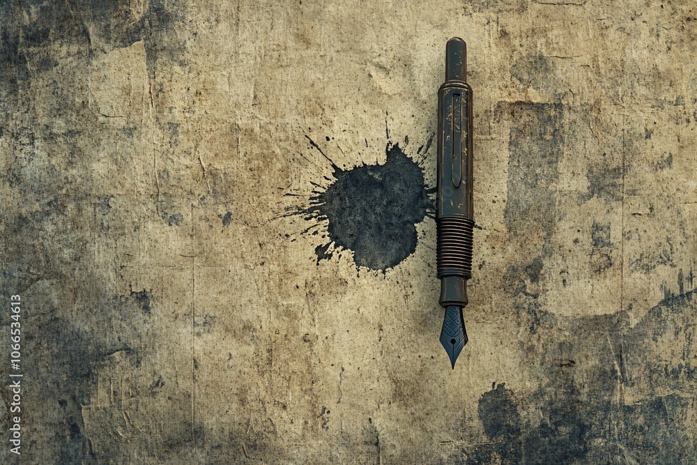 Vintage Pen and Ink Stain on Aged Paper - A Classic Writing Setup Stock ...