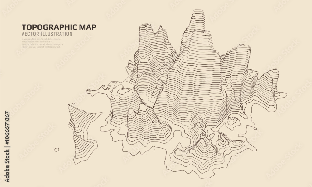 3D topographic map. Geographic contour map with elevation lines ...