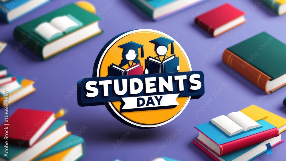 3D Students Day logo with school elements, like pencils and notebooks ...