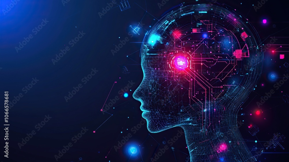 AI or artificial intelligence with the computer brain as a neural network. Programming and Deep ...