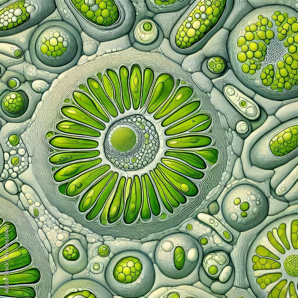 Chara green algae cells showing large central vacuoles and rigid Stock ...