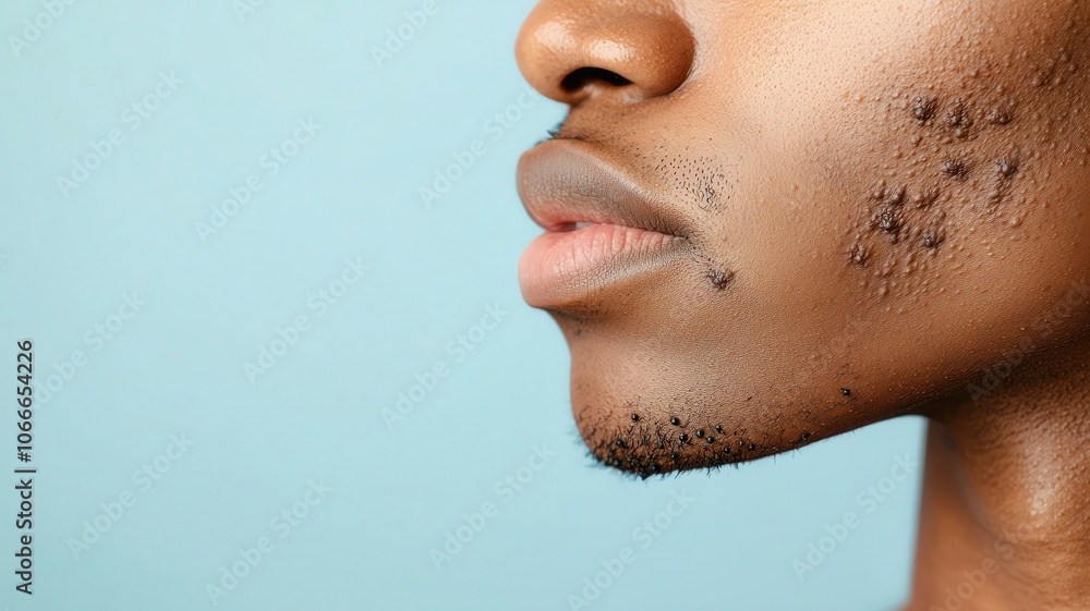 Person with noticeable blackheads on the nose and chin, showing clogged pores blackheads ...
