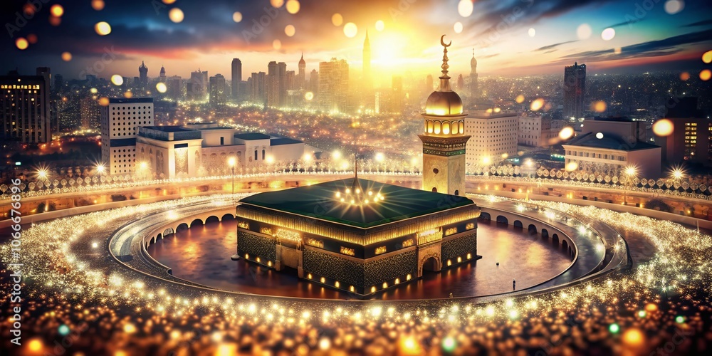 Luxury Hajj Mabrour Poster Featuring Kaaba in Mecca with Bokeh Effect ...