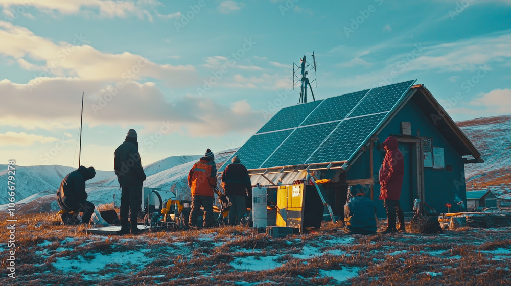 Building sustainable future, group of people collaborates on solar ...