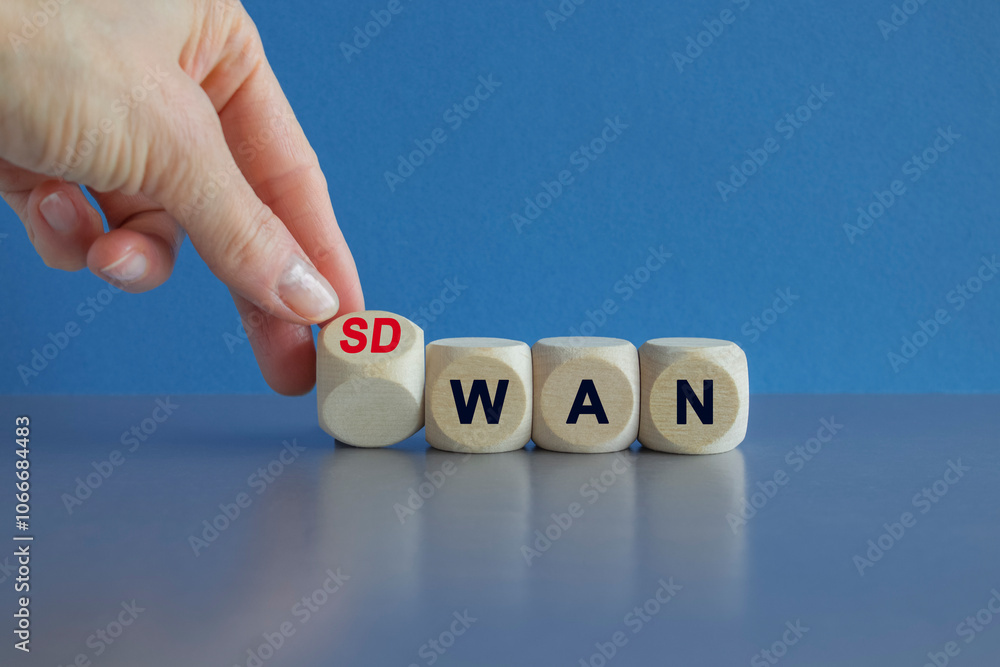 Hand turned a cube and form the expression SD WAN. Symbol for Software ...