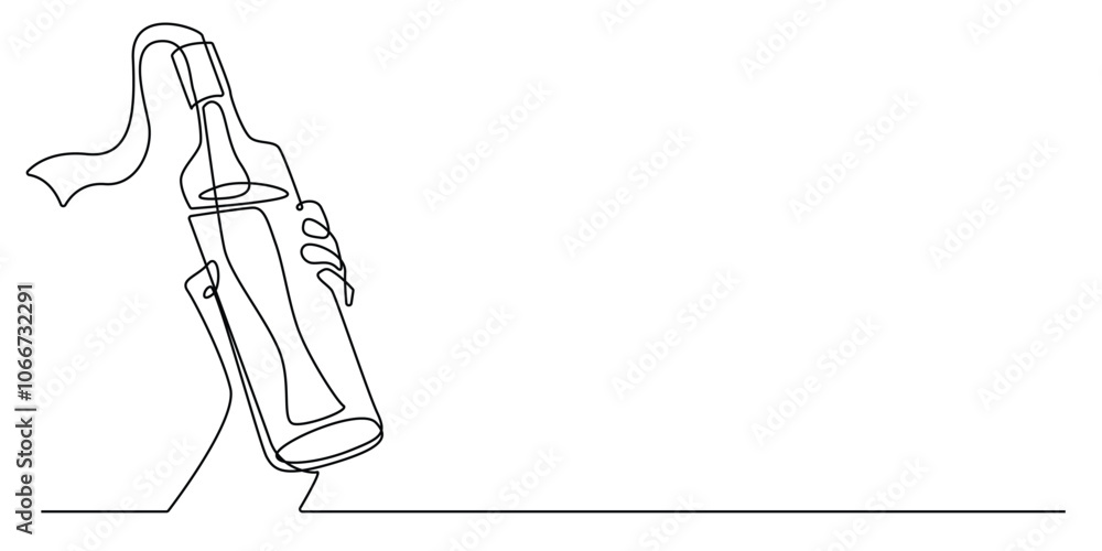 continuous line drawing of a hand holding a molotov cocktail. one line ...