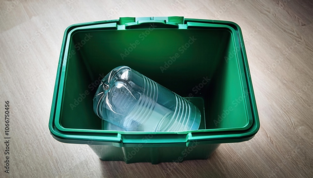 Green Recycling Bin Filled with Glass and Plastic Containers Indoors ...