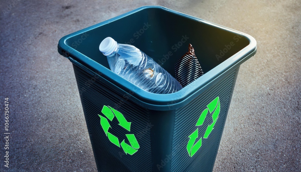 Green Recycling Bin Filled with Glass and Plastic Containers Indoors ...
