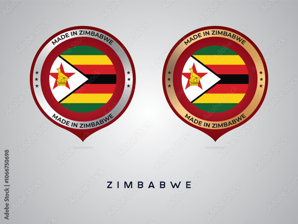 Made in Zimbabwe. labels, stickers, pointer, badge and symbol of ...