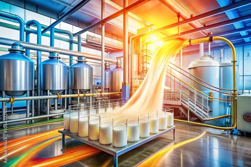 Watercolor Illustration of Milk Pasteurization Process with Energy Flow ...