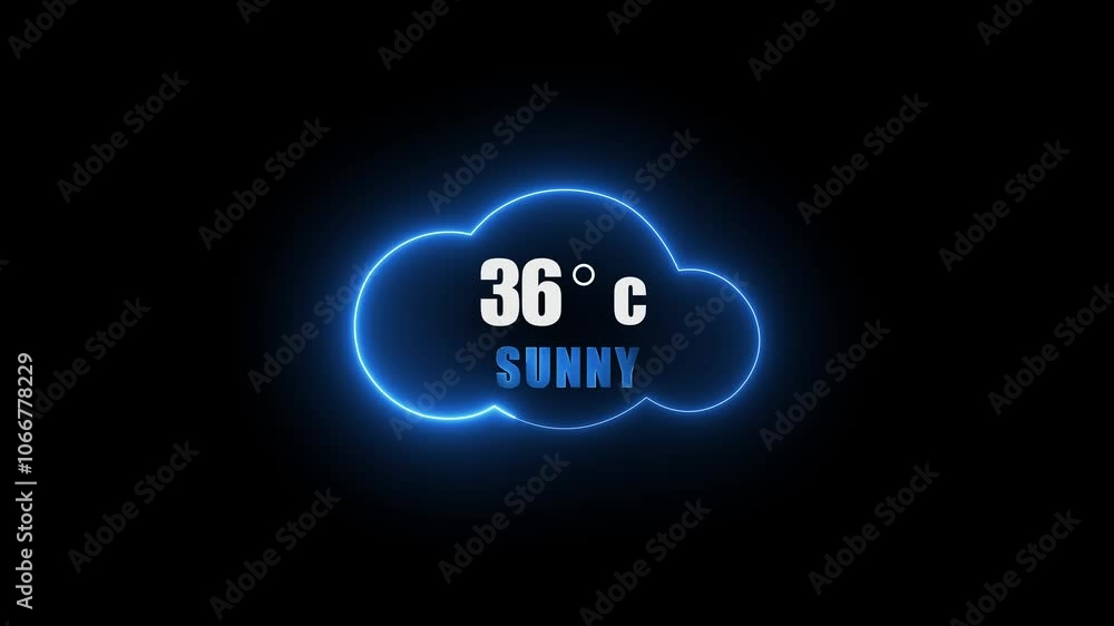 Weather Cloud icon animation with neon glow line and different. degree ...