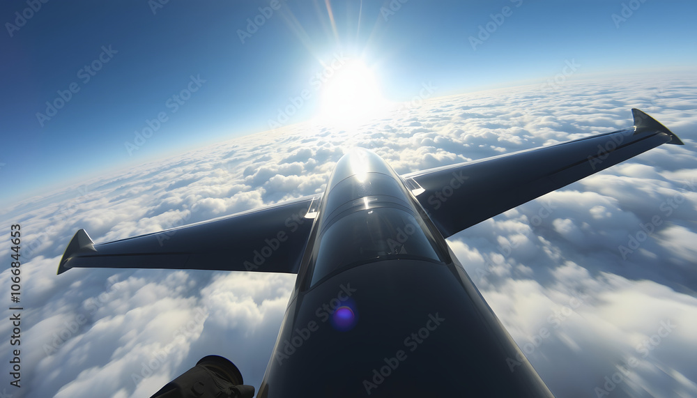 Exclusive pilot POV flying over a sea of clouds at supersonic speed ...