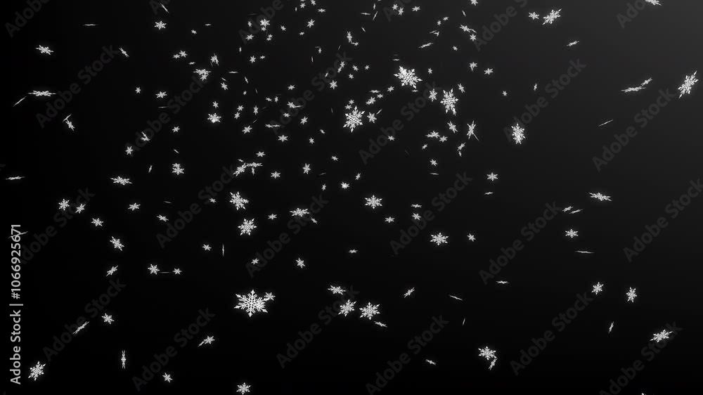 White snowflakes falling slowly straight from top on black gradient ...