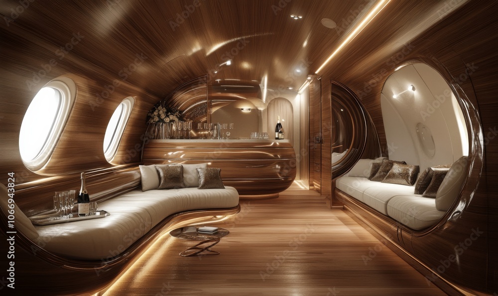 3D model of a luxury private jet interior, complete with leather ...