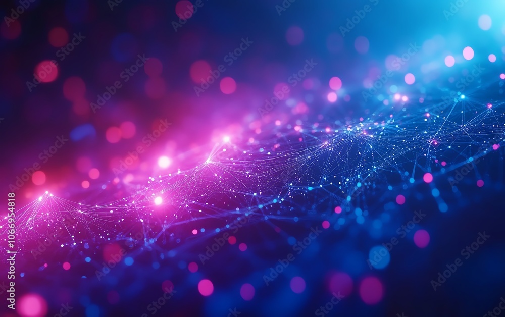 Dynamic visualization of a vibrant network of interconnected nodes and lines on a blue and ...