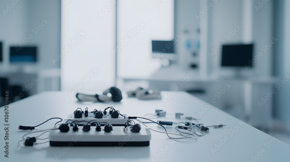 Close-up of Neurological Testing Equipment, EEG Machine with Electrodes ...