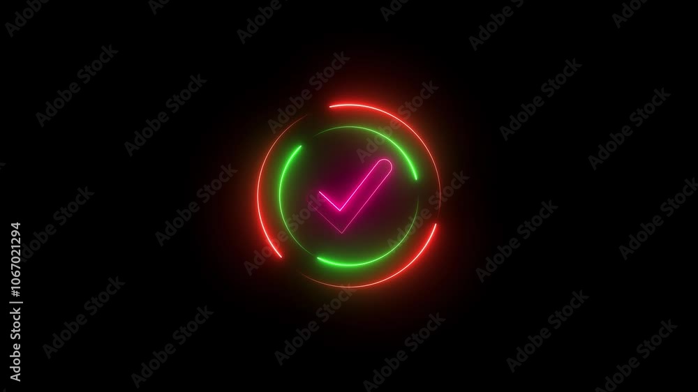 glowing neon Security check Icon. Tick mark approved icon. .Glowing ...