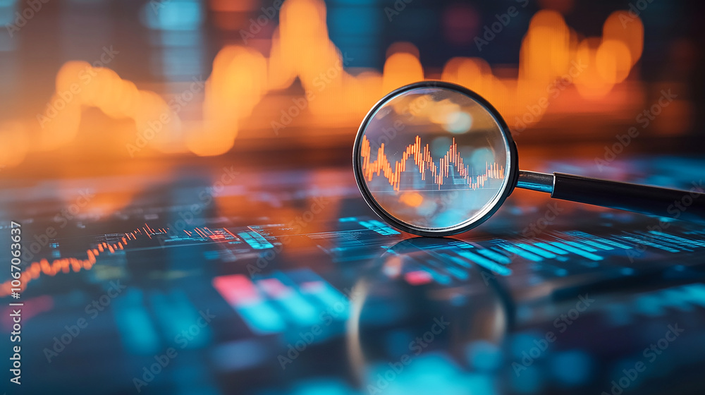 Magnifying glass on a newspaper highlighting detailed text, concept of ...