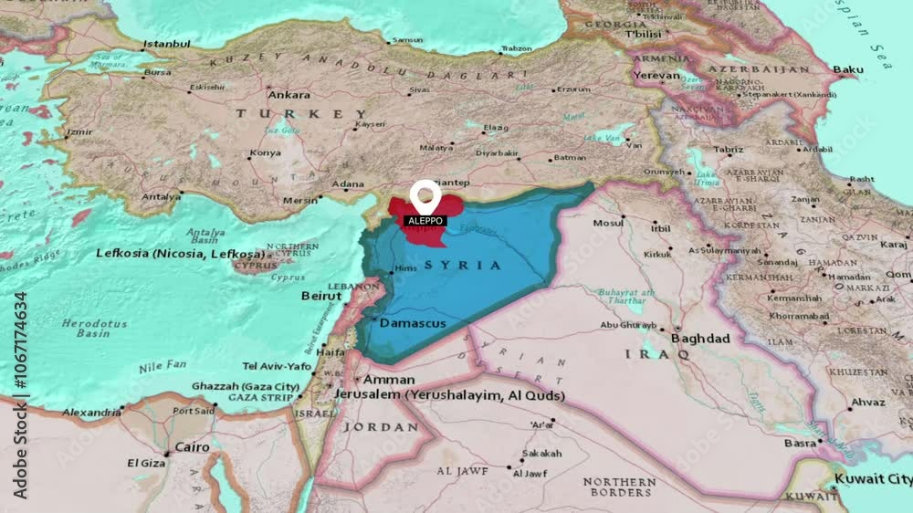 The State Of Aleppo.Political map of Syria.Aleppo map. Stock Video ...