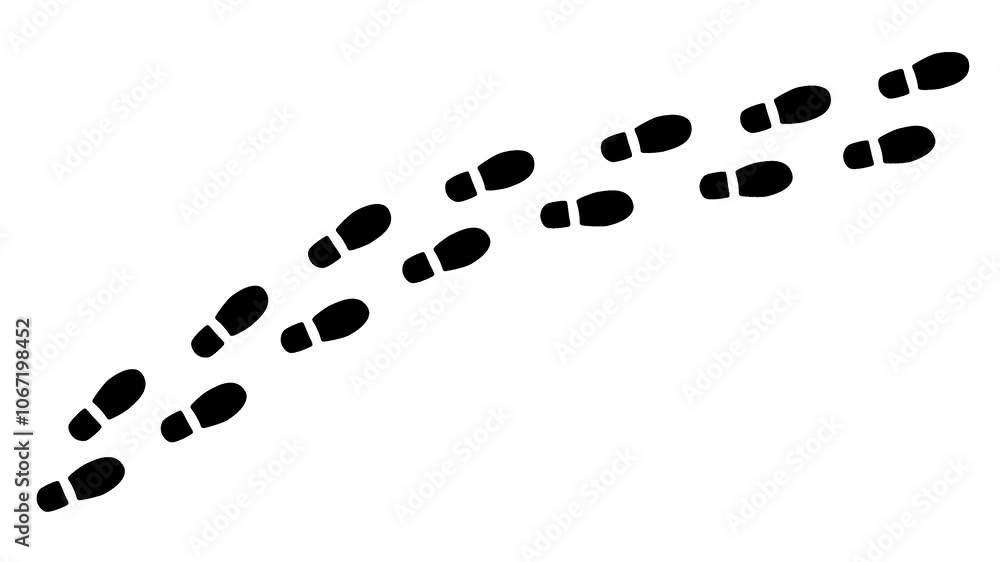 Human footprint 4K video. Black trace of foot prints of person in boots ...