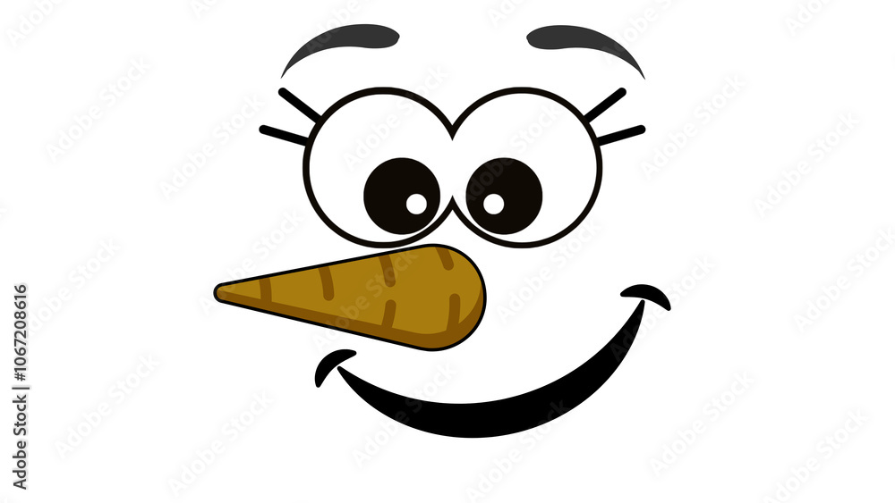 smiley snowman. Snowman face without background. Black and white smiley ...