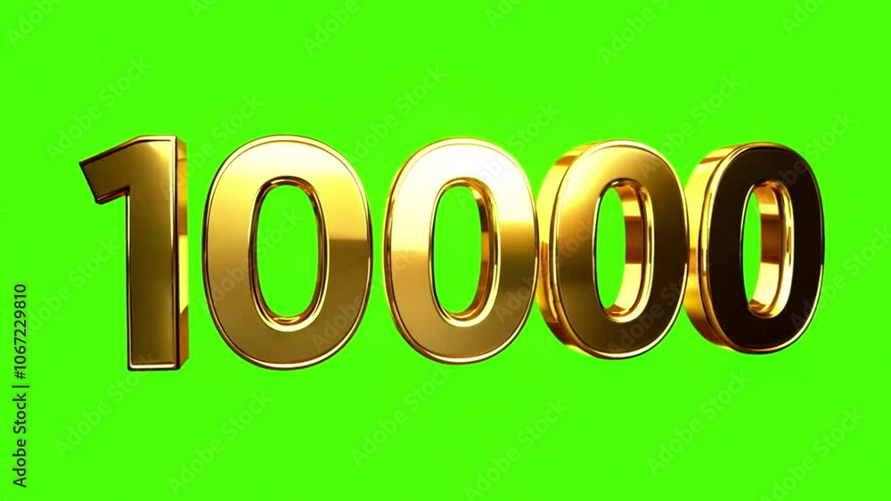 Golden 10k number on green screen background. 3d render golden 10.000 ...