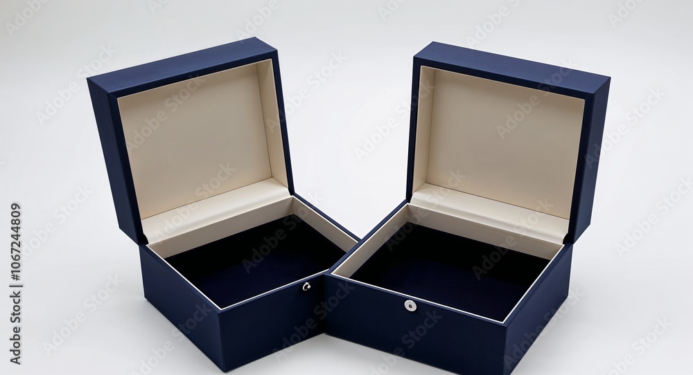 Double door box with magnetic closure and soft lining on plain white ...