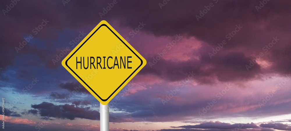 ภาพประกอบสต็อก danger,caution,Hurricane Idalia warning sign against a ...