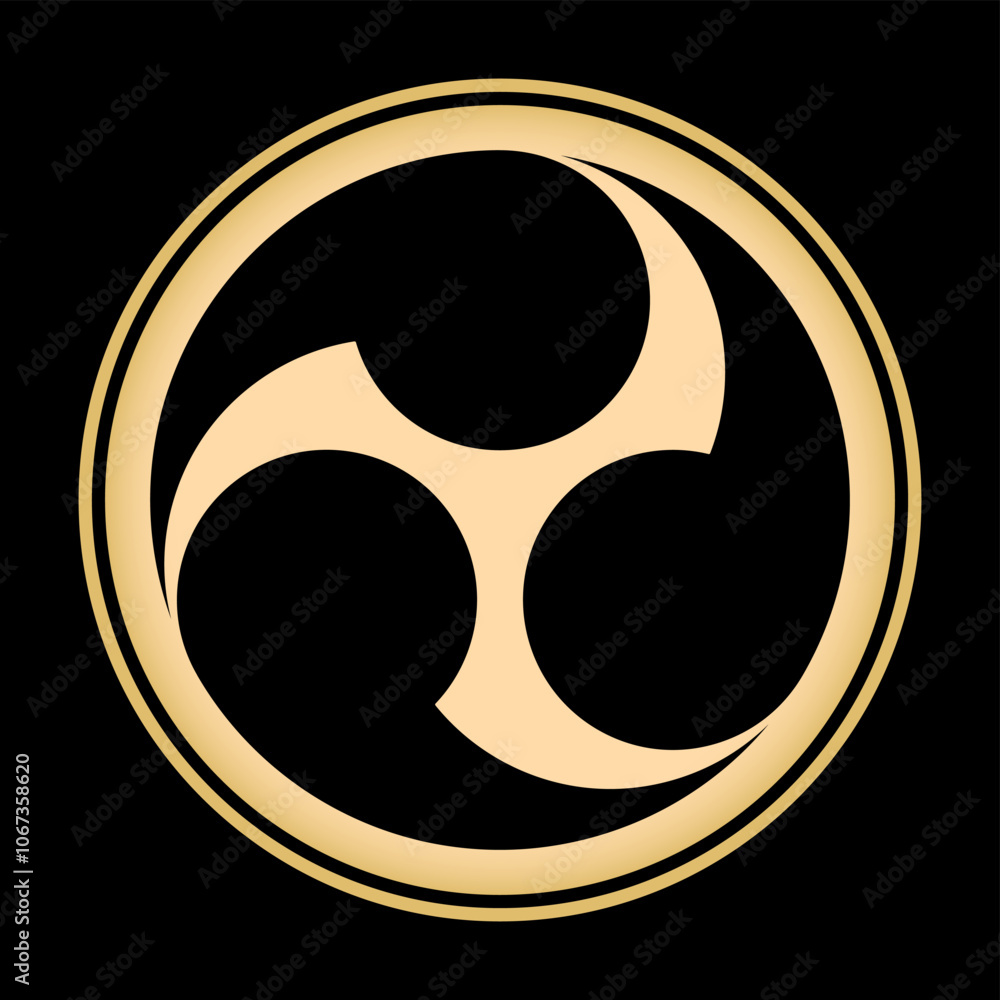 Japanese tomoe design, a swirl symbol and widespread motif. A left ...