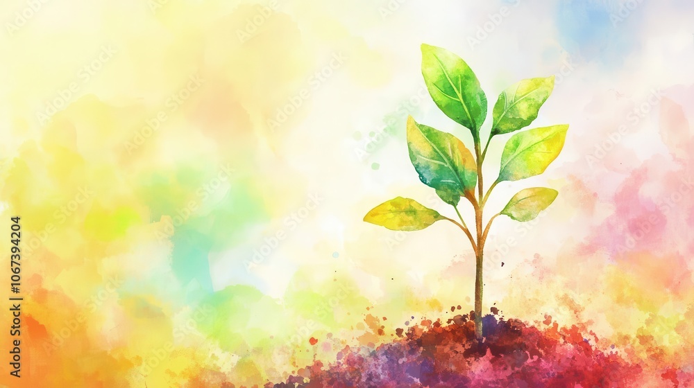 watercolor clipart of a sprouting tree in a garden, featuring vibrant ...