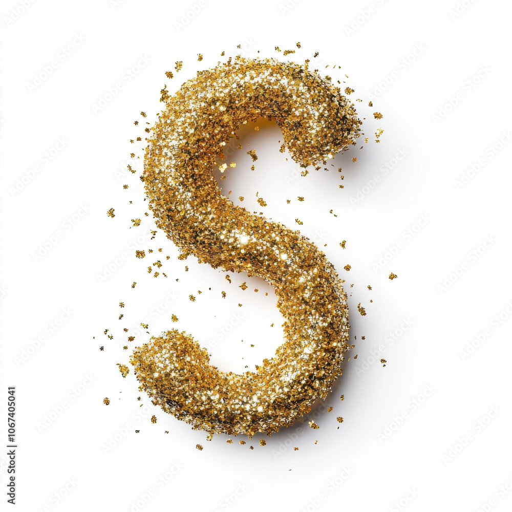 sparkling gold letter S made of glitter on white background, creating ...