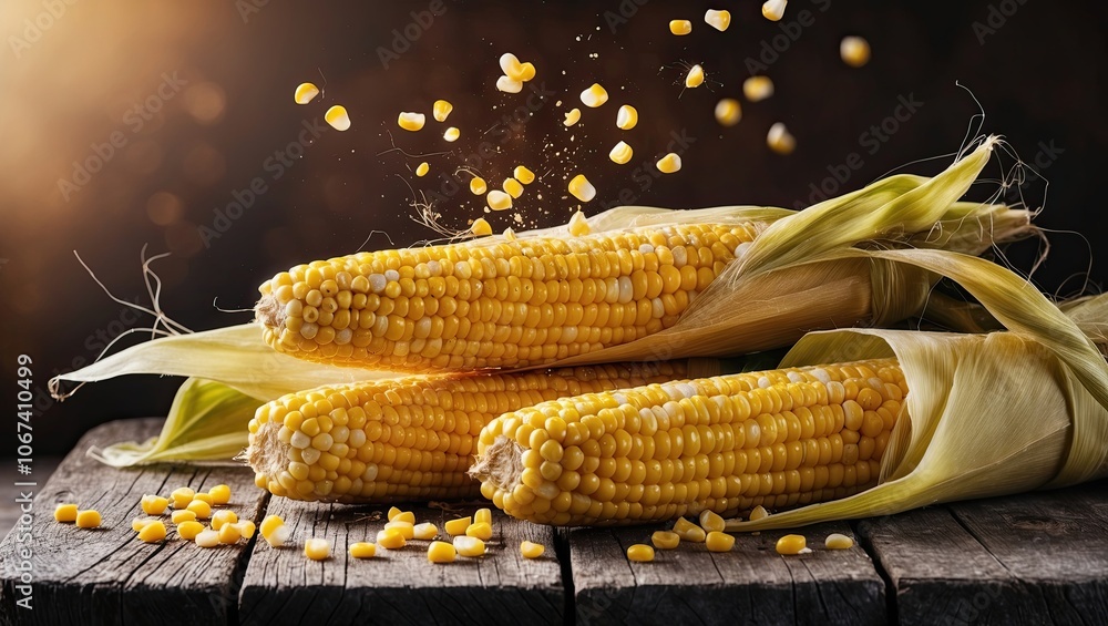 Photorealistic Image of Corn on the Cob with Scattered Kernels Stock ...