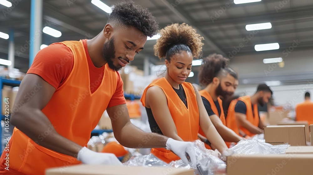 Team sorting returns in warehouse, quality inspection, reverse ...