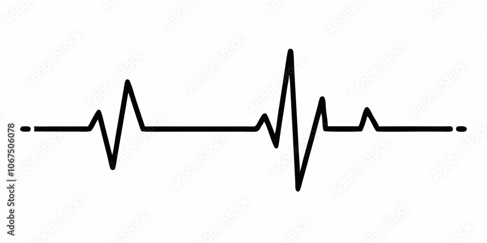 Heart beat one line. Continuous lines heart beats drawing. Wave pulse ...