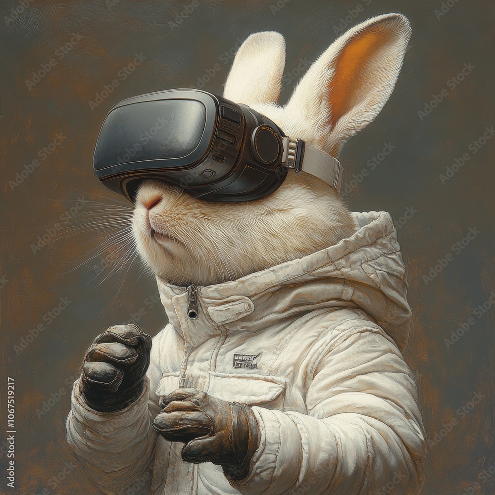 Curious Rabbit Exploring Virtual Reality in a Futuristic Environment ...